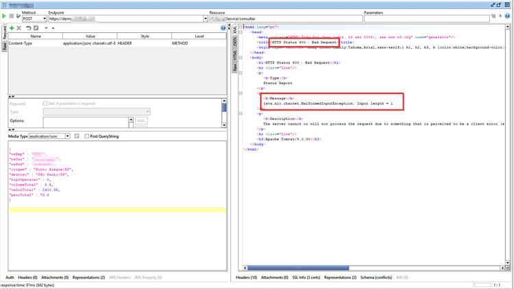 SoapUI 5.5.0 json request results in "400 - Bad request" with message ...