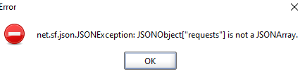 Import Postman Collection - Fails with net.sf.json.SJONExecption: ["requests"] is not a ...