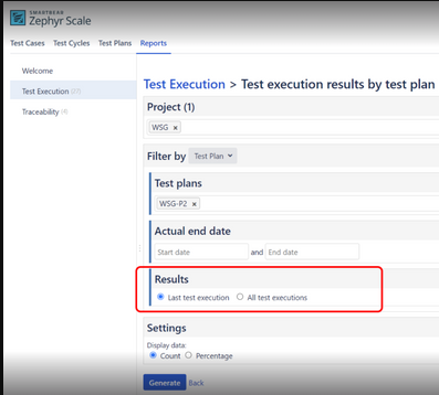 Zephyr Scale - 'Test execution results by test plan' report is getting ...
