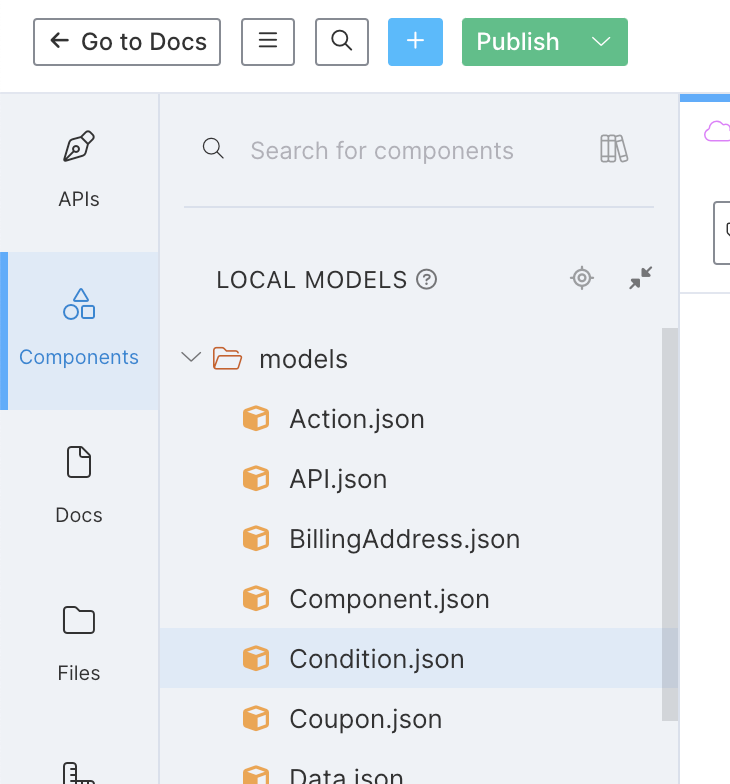 I have models in the "Components" section. How do I use them in an API (or copy or import ...